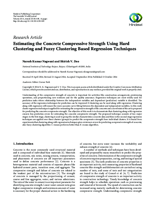 (PDF) Estimating the Concrete Compressive Strength Using Hard Clustering and Fuzzy Clustering ...