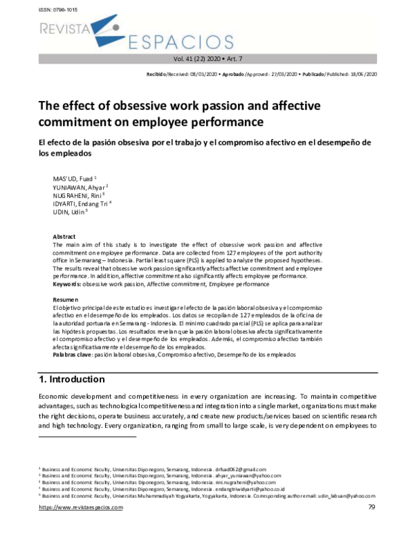 (PDF) The effect of obsessive work passion and affective commitment on ...