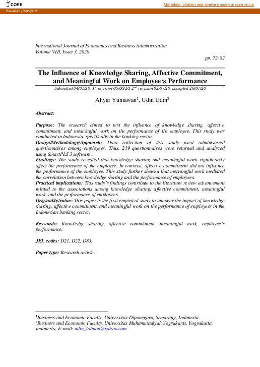 (PDF) The Influence of Knowledge Sharing, Affective Commitment, and ...