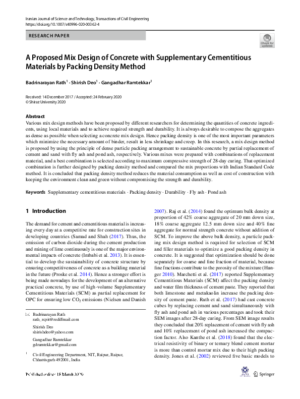 (PDF) A Proposed Mix Design of Concrete with Supplementary Cementitious Materials by Packing ...