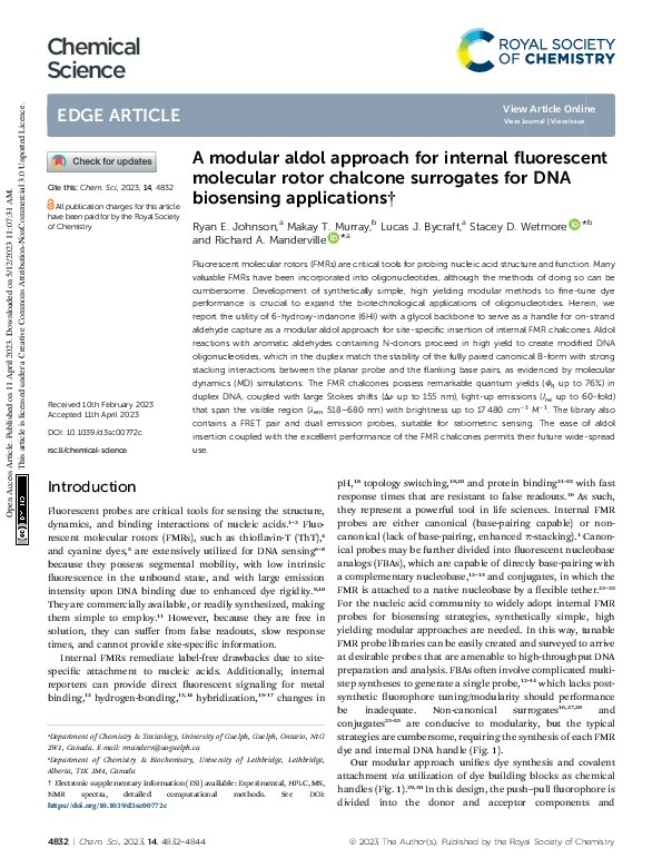 (PDF) A modular aldol approach for internal fluorescent molecular rotor ...
