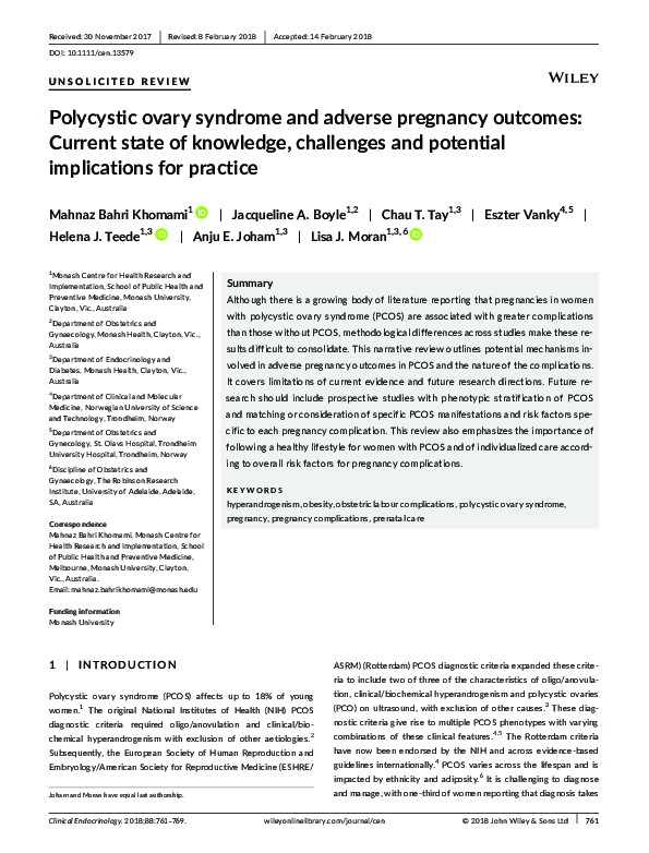 (PDF) Polycystic ovary syndrome and adverse pregnancy outcomes: Current ...