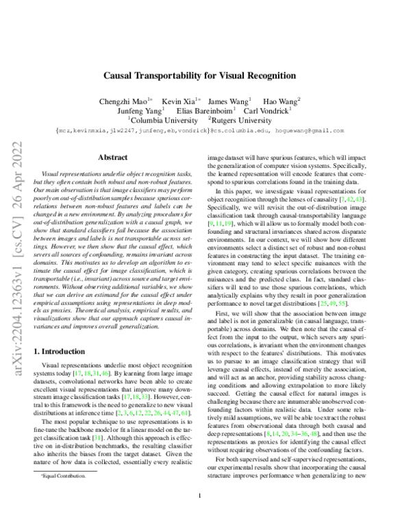 (PDF) Causal Transportability for Visual Recognition