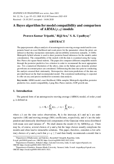 (PDF) A Bayes algorithm for model compatibility and comparison of ARMA ...
