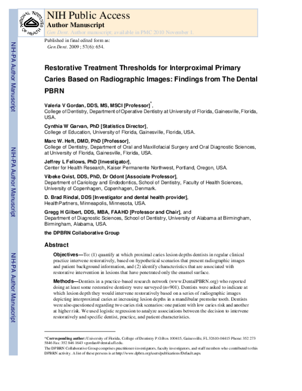 (PDF) Restorative treatment thresholds for interproximal primary caries ...