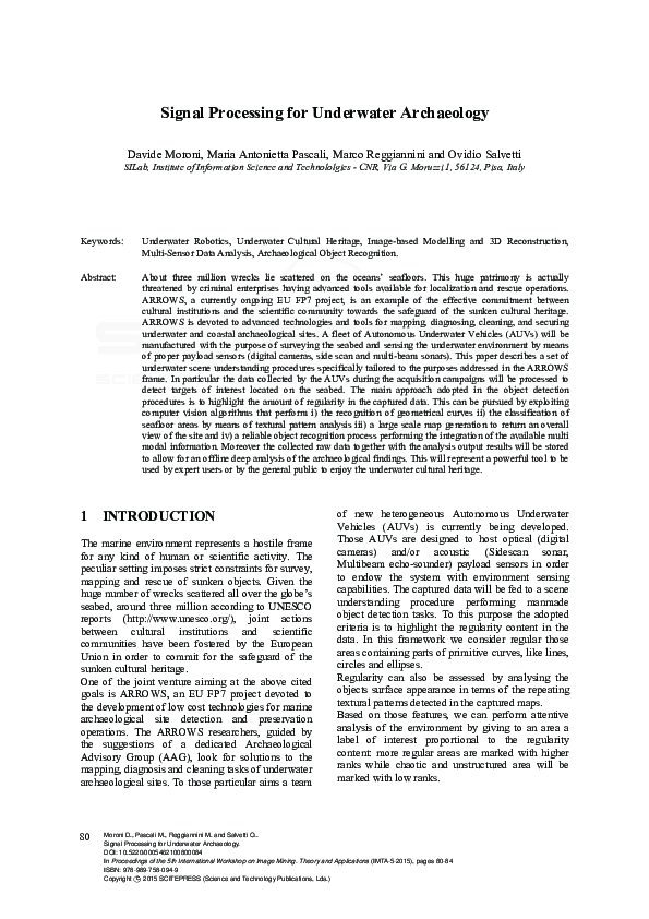 (PDF) Signal Processing for Underwater Archaeology