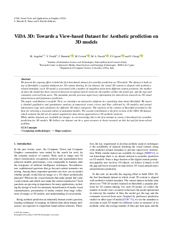 (PDF) ViDA 3D: Towards a View-based Dataset for Aesthetic prediction on ...