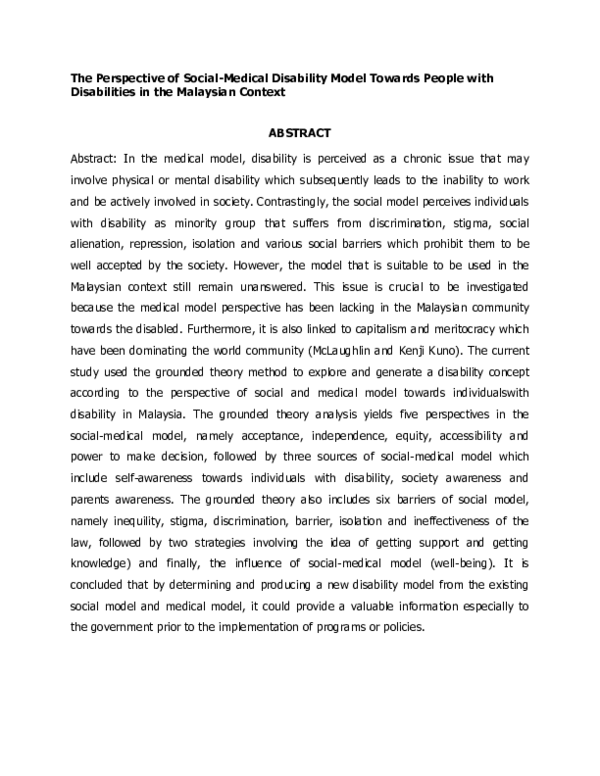 (PDF) The perspective of social-medical disability model towards people ...