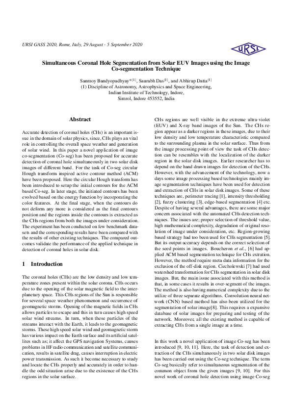 (PDF) Simultaneous Coronal Hole Segmentation from Solar EUV Images using the Image Co ...