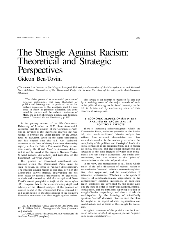 (PDF) The struggle against racism: theoretical and strategic perspectives