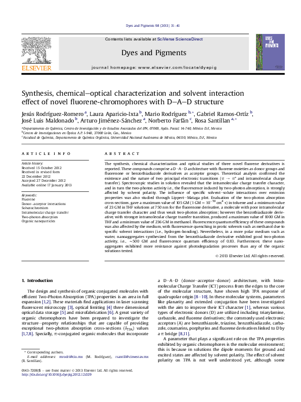 (PDF) Synthesis, chemical–optical characterization and solvent ...