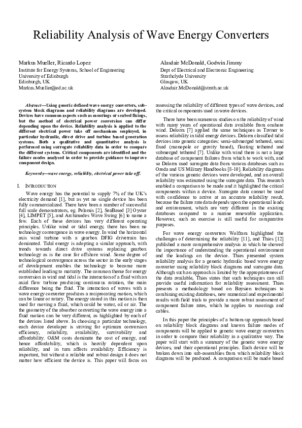 (PDF) Reliability analysis of wave energy converters