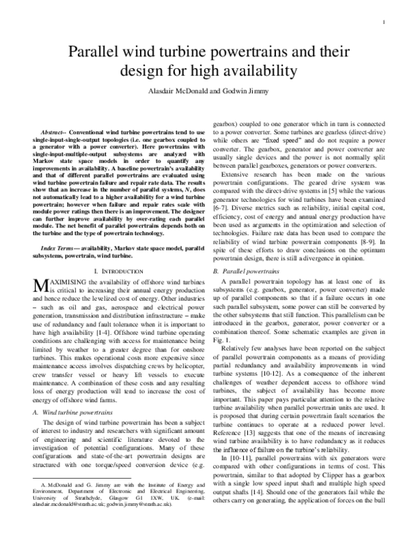 (PDF) Parallel Wind Turbine Powertrains and Their Design for High Availability