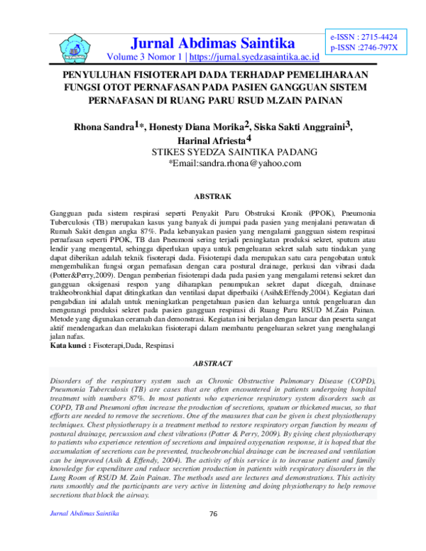 (PDF) Penyuluhan Fisioterapi Dada Terhadap Pemeliharaan Fungsi Otot ...