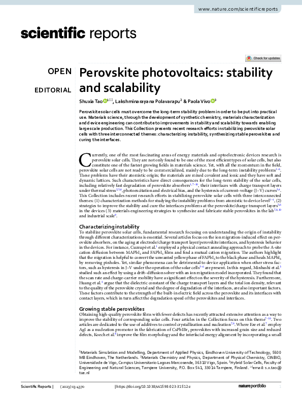 (PDF) Perovskite photovoltaics: stability and scalability