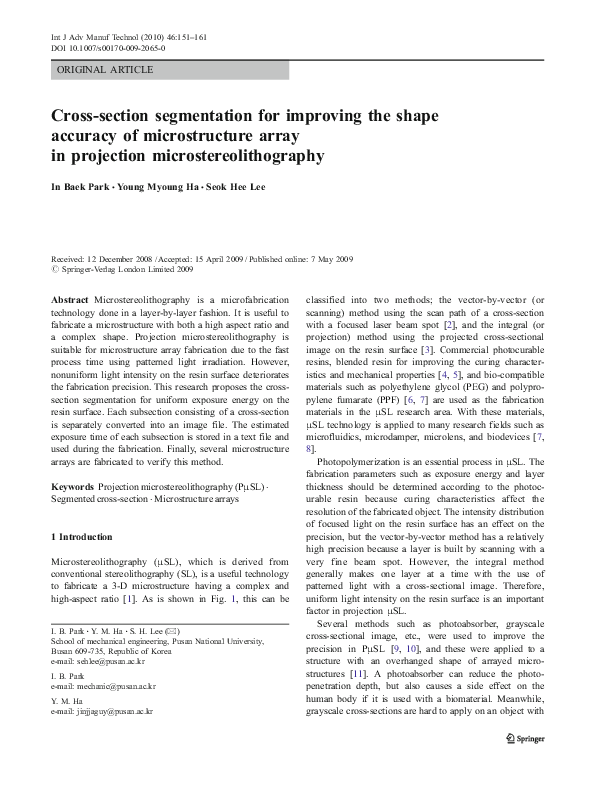 Pdf Cross Section Segmentation For Improving The Shape Accuracy Of