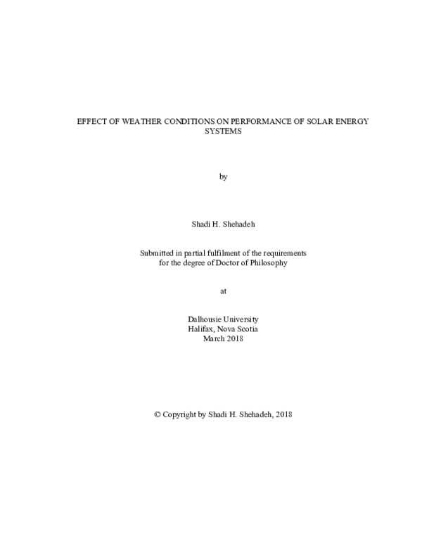 (PDF) Effect of Weather Conditions on Performance of Solar Energy Systems