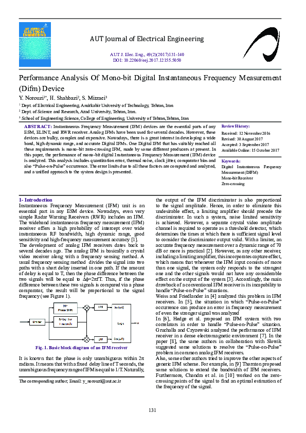 (PDF) Mono-bit digital chirp receiver using mono-bit IFM (instantaneous ...