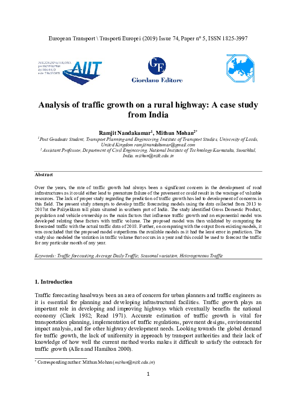 (PDF) Traffic Growth Forecasting on Rural Highways