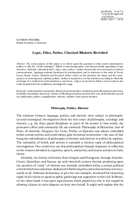 (PDF) Logos, Ethos, Pathos : Classical Rhetoric Revisited