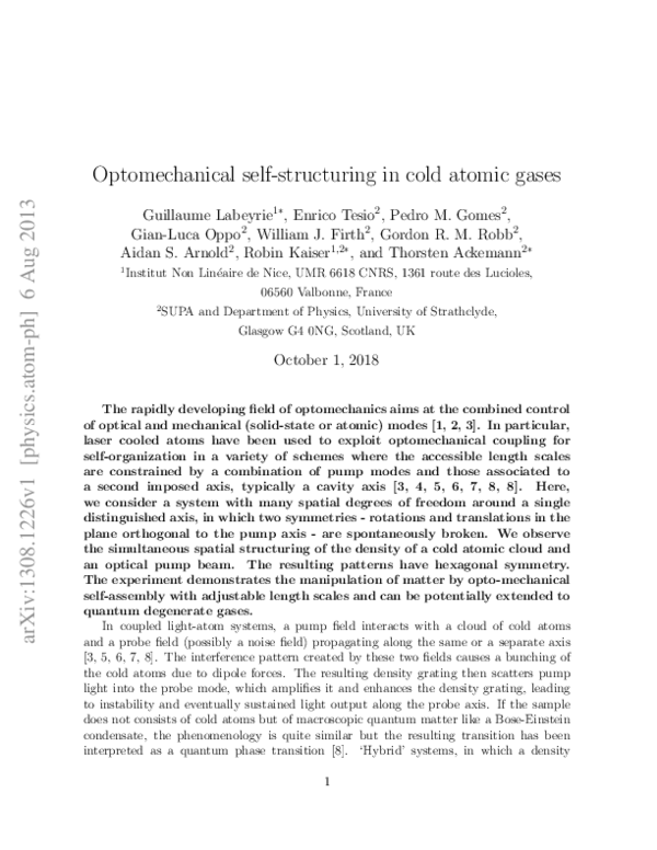 (PDF) Optomechanical self-structuring in cold atomic gases