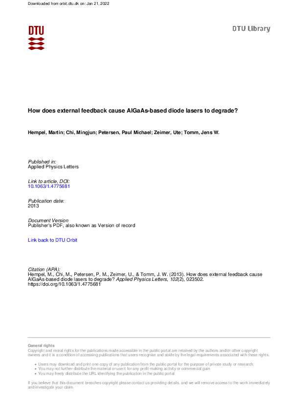 (PDF) How does external feedback cause AlGaAs-based diode lasers to ...
