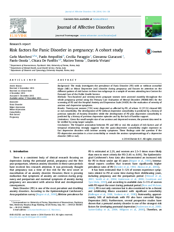 (PDF) Risk factors for Panic Disorder in pregnancy: A cohort study ...