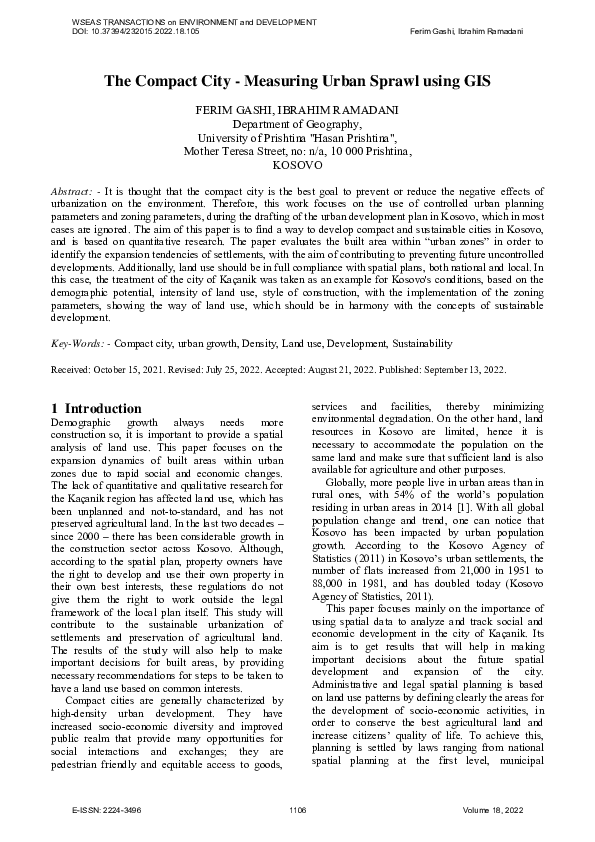 (PDF) The Compact City - Measuring Urban Sprawl Using GIS