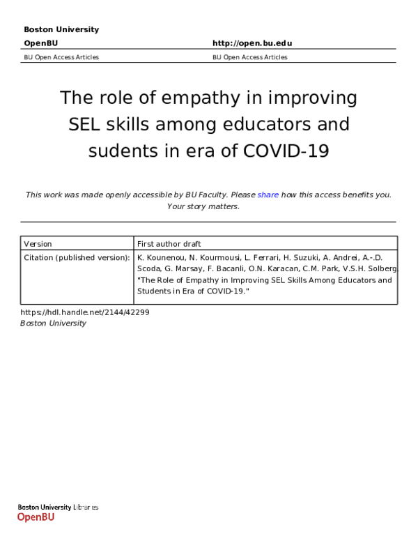 (PDF) The role of empathy in improving SEL skills among educators and ...