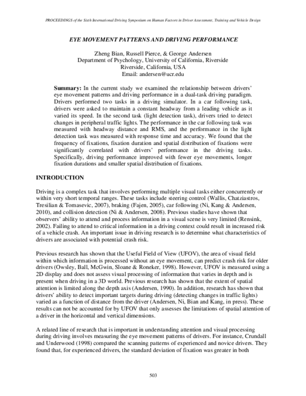 (PDF) Eye Movement Patterns and Driving Performance | Russell Pierce ...