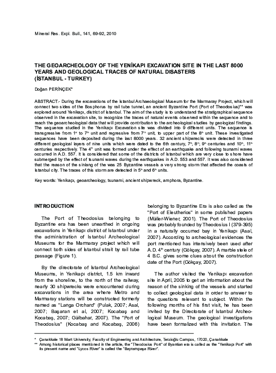 (PDF) The Geoarcheology of the Yeni̇kapi Excavation Site in the Last ...