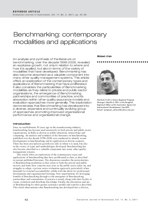 (PDF) Benchmarking: Contemporary Modalities and Applications