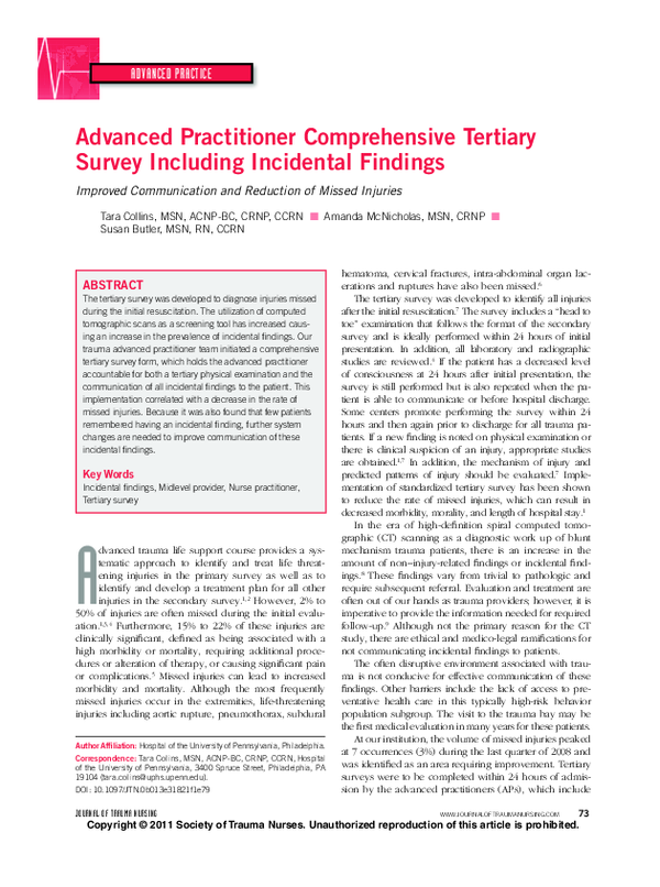 (PDF) Advanced Practitioner Comprehensive Tertiary Survey Including ...