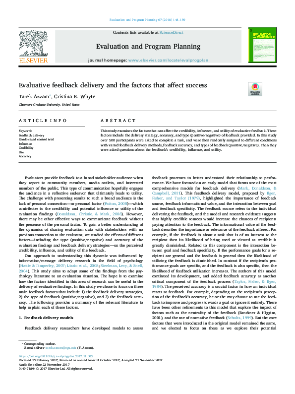 (PDF) Evaluative feedback delivery and the factors that affect success ...