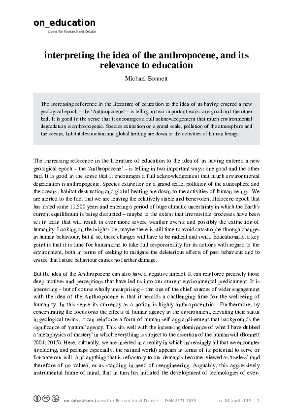 (PDF) Interpreting the Idea of the Anthropocene, and Its Relevance to ...