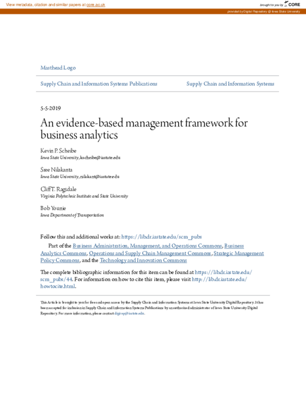 (PDF) An evidence-based management framework for business analytics