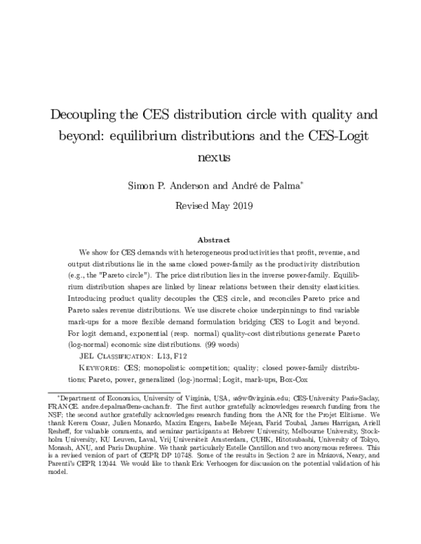 (PDF) Decoupling the CES distribution circle with quality and beyond ...