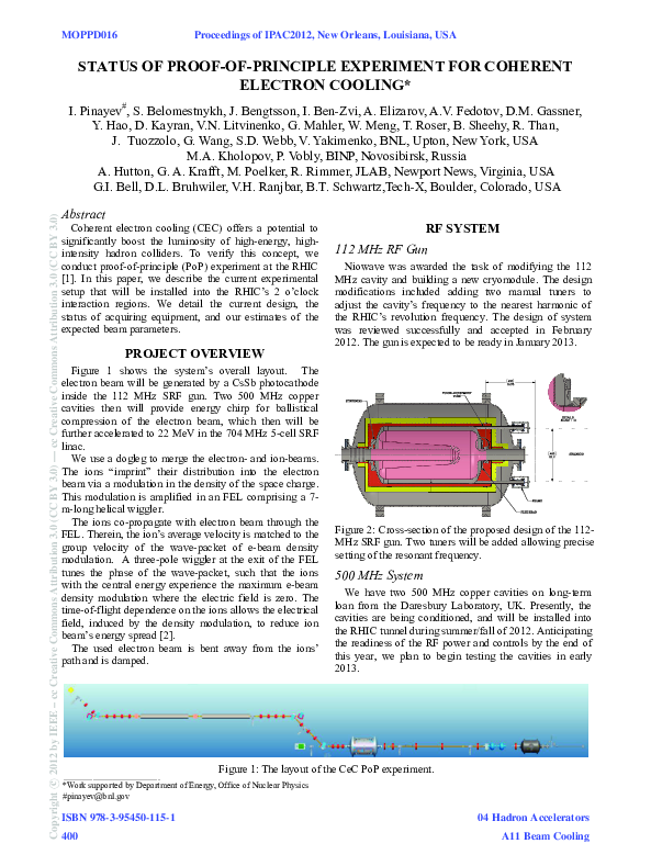 (PDF) Status of proof-of-principle experiment for coherent electron cooling