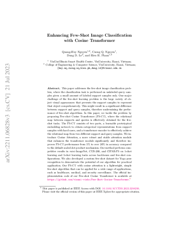 (PDF) Enhancing Few-shot Image Classification with Cosine Transformer