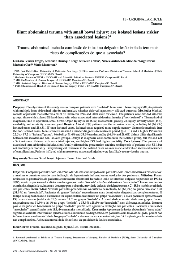 (PDF) Blunt abdominal trauma with small bowel injury: are isolated ...