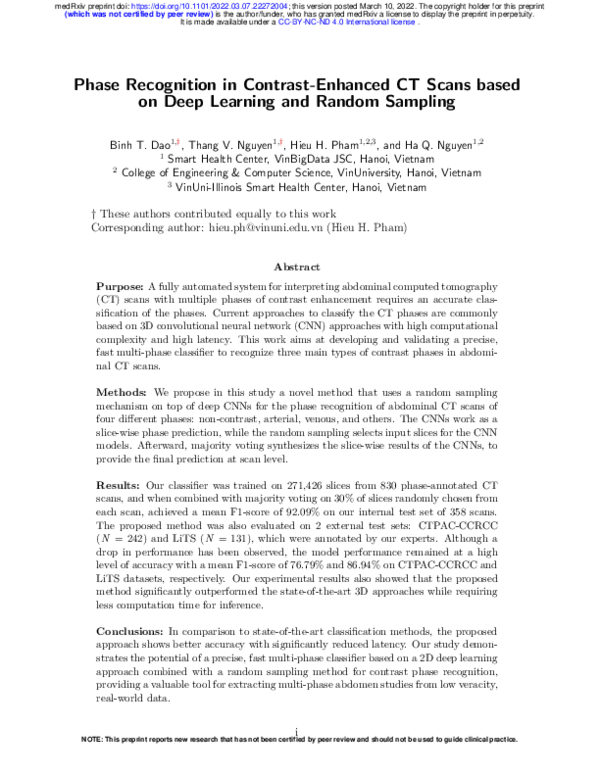 (PDF) Phase Recognition in Contrast-Enhanced CT Scans based on Deep ...