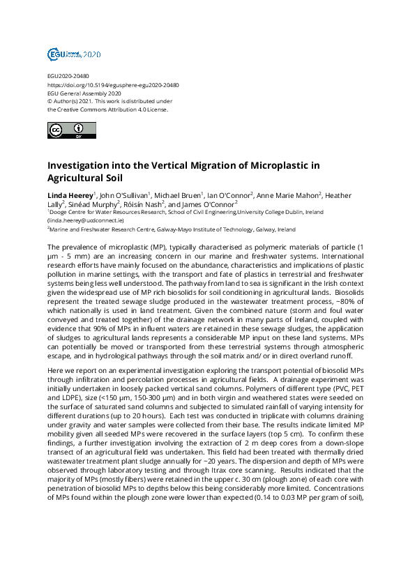 (PDF) Investigation into the Vertical Migration of Microplastic in Agricultural Soil