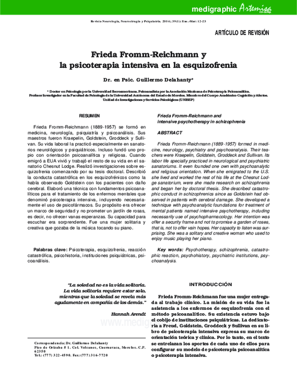 (PDF) Frieda Fromm-Reichmann y la psicoterapia intensiva en la ...