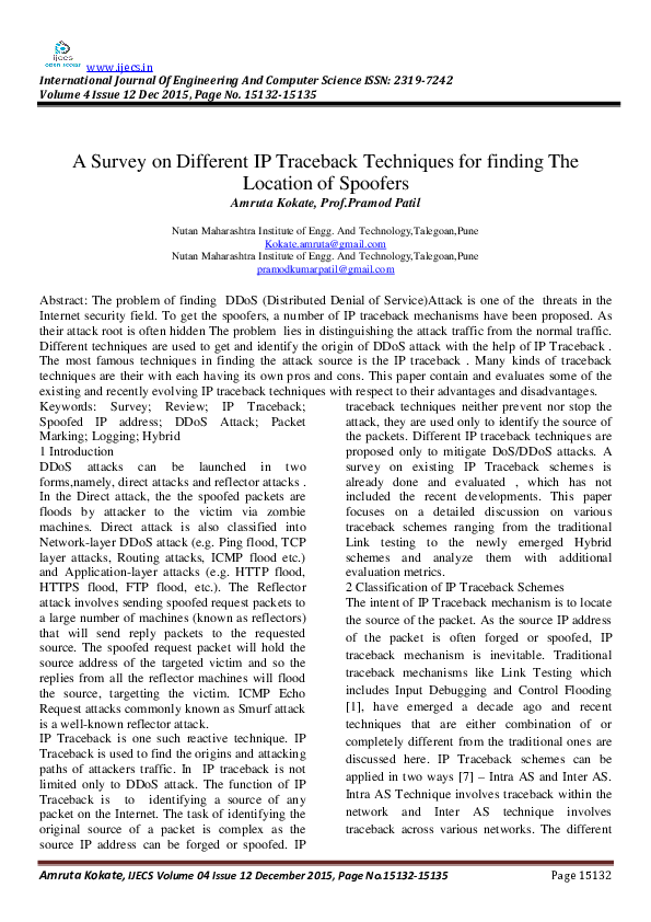 (PDF) A Survey on Different IP Traceback Techniques for finding The ...