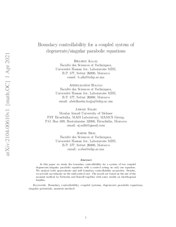Pdf Boundary Control Of Coupled Degenerate Parabolic Systems