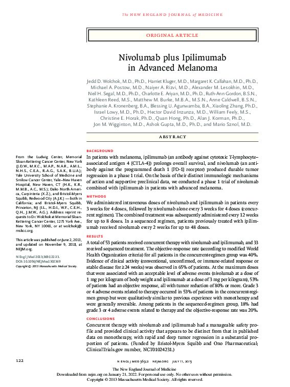 (PDF) Nivolumab plus Ipilimumab in Advanced Melanoma