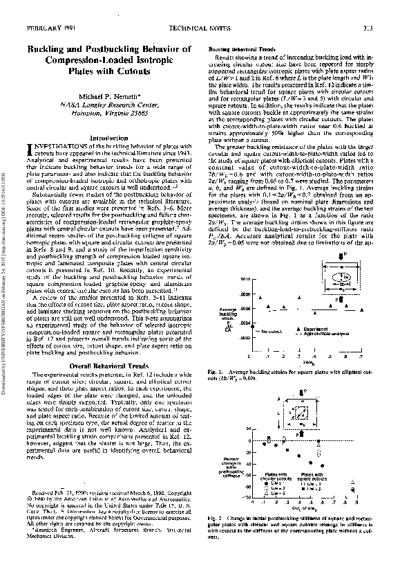 (PDF) Buckling of Composite Panels with Cutouts