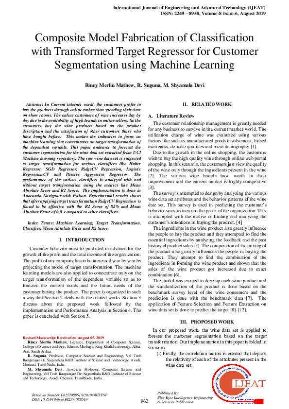 (PDF) Composite Model Fabrication of Classification with Transformed Target Regressor for ...