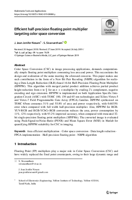 (PDF) Efficient half-precision floating point multiplier targeting color space conversion