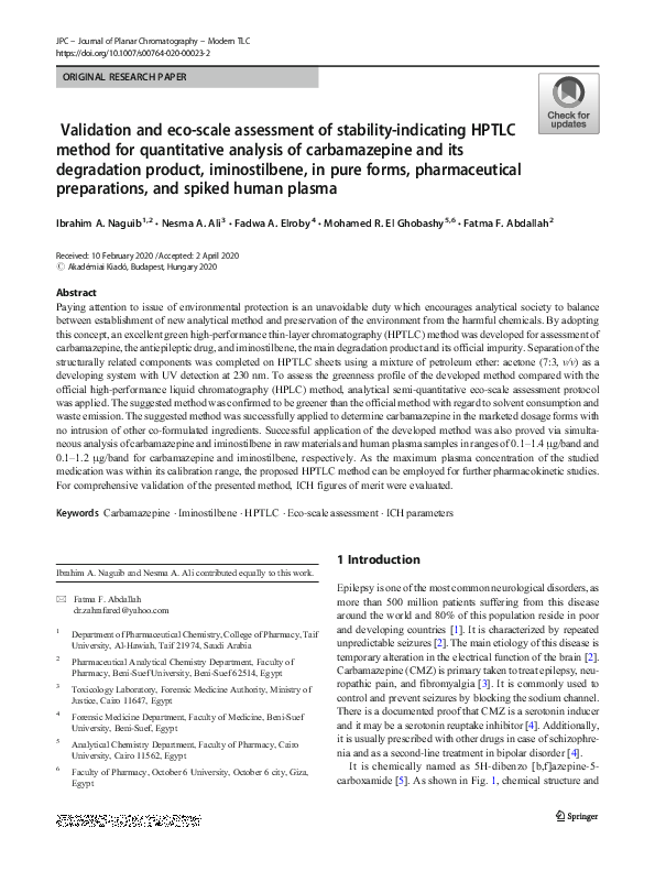 (PDF) Validation and eco-scale assessment of stability-indicating HPTLC method for quantitative ...
